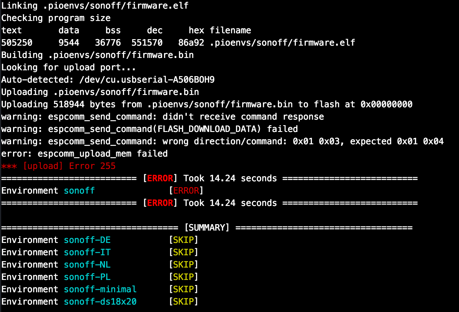 Upload Error 255 (espcomm failed) · Issue #896 · arendst/Tasmota · GitHub