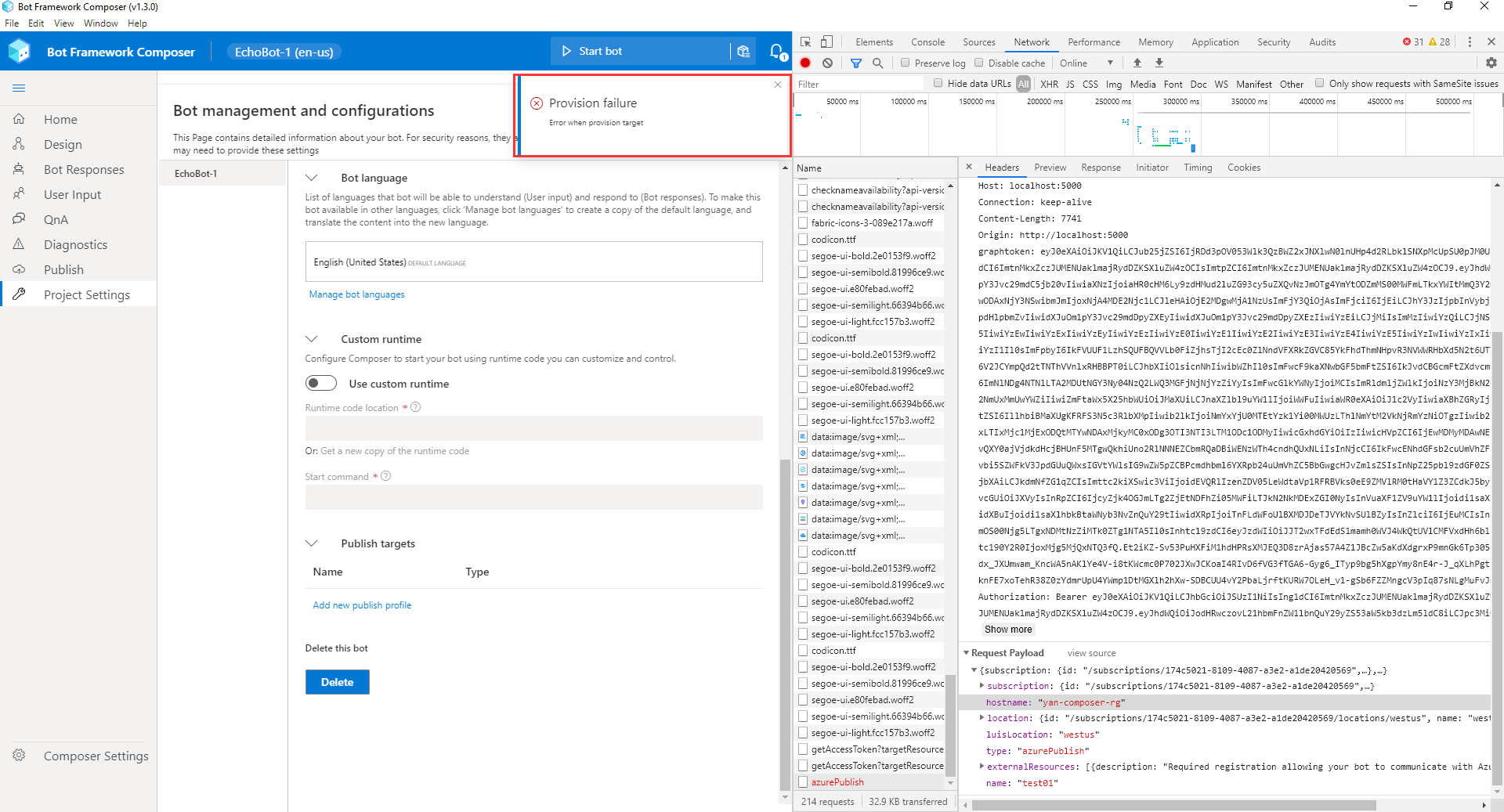 Provision issue with large arm token · Issue #5335 · microsoft/BotFramework-Composer · GitHub