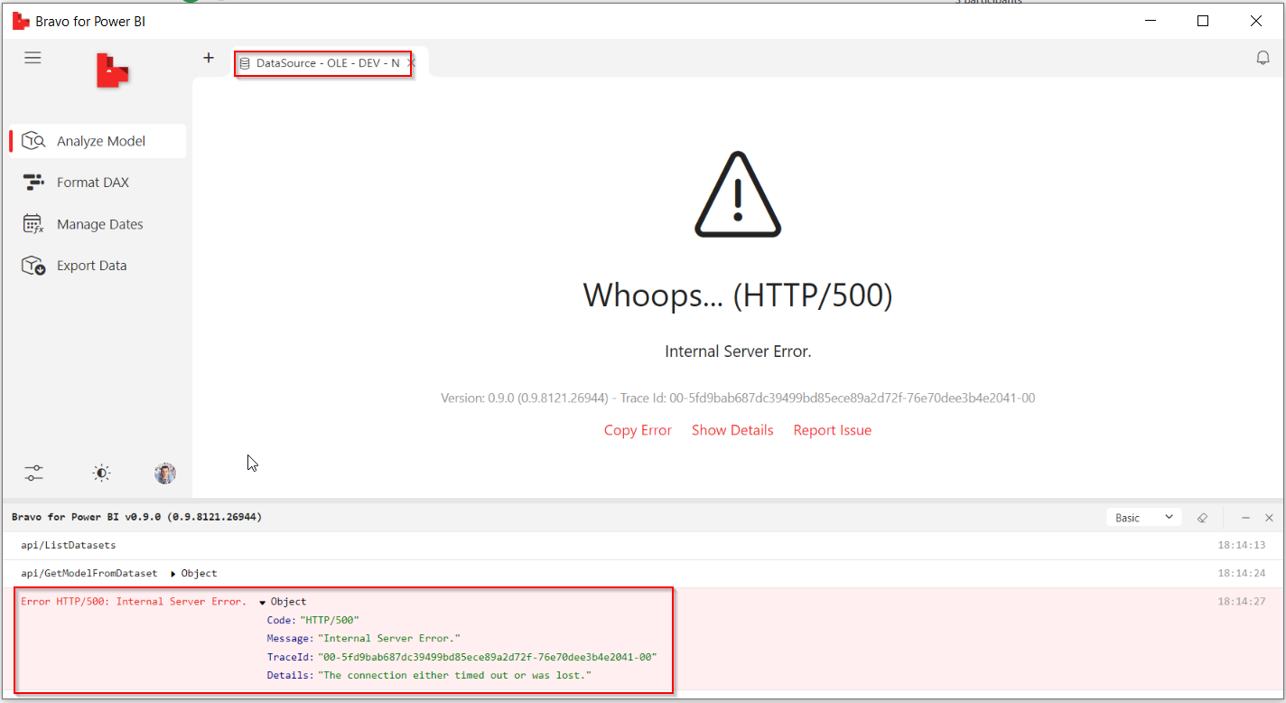 Error 200: The Power BI Desktop Analysis Services instance does not contain any databases ...