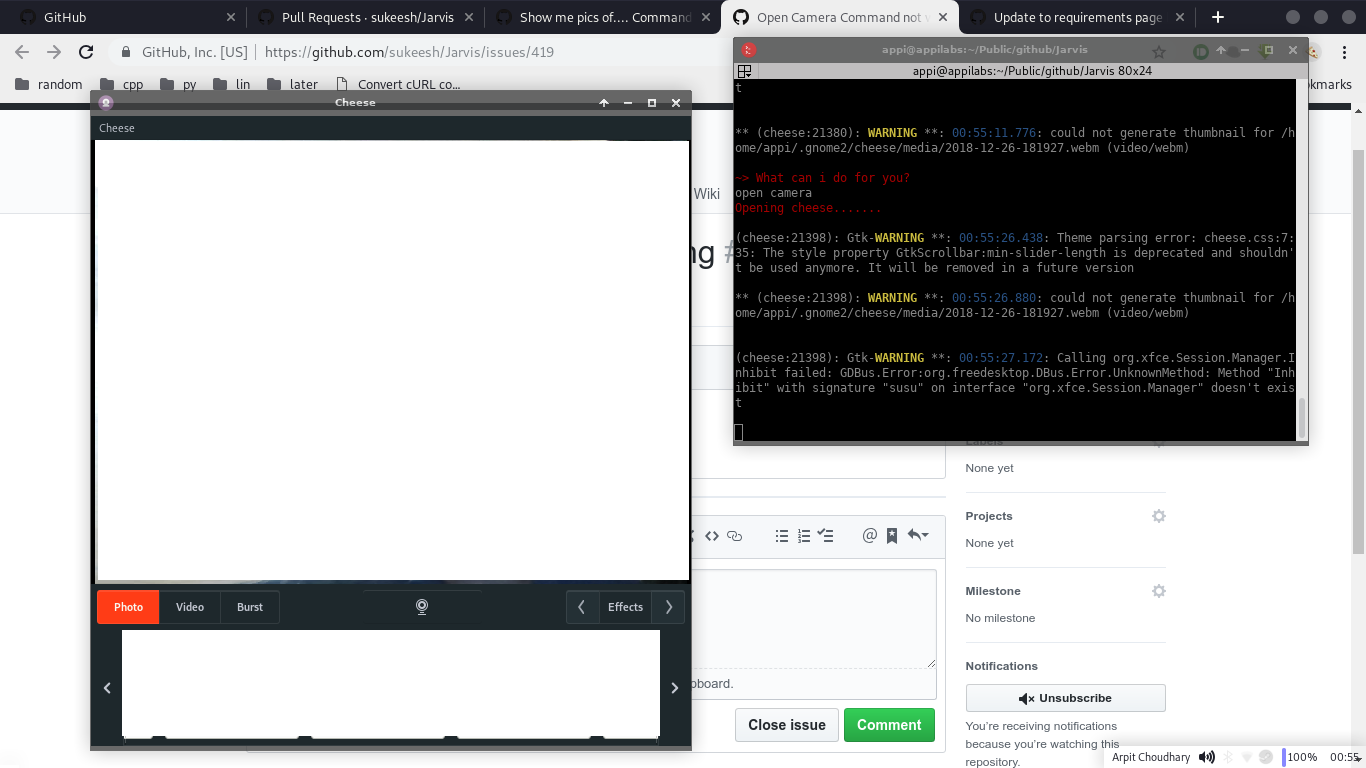 Open Camera Command not working · Issue #419 · sukeesh/Jarvis · GitHub
