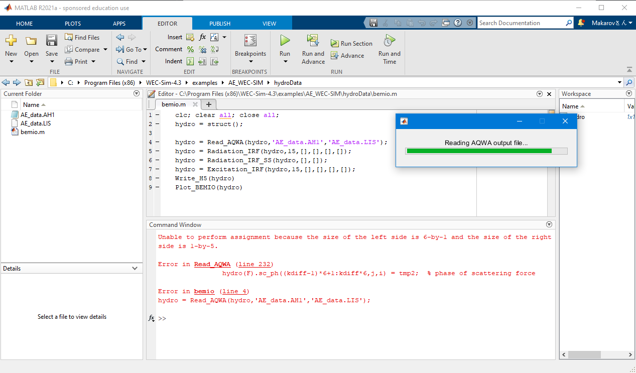 ERROR during import data from ANSYS AQWA · Issue #683 · WEC-Sim/WEC-Sim · GitHub