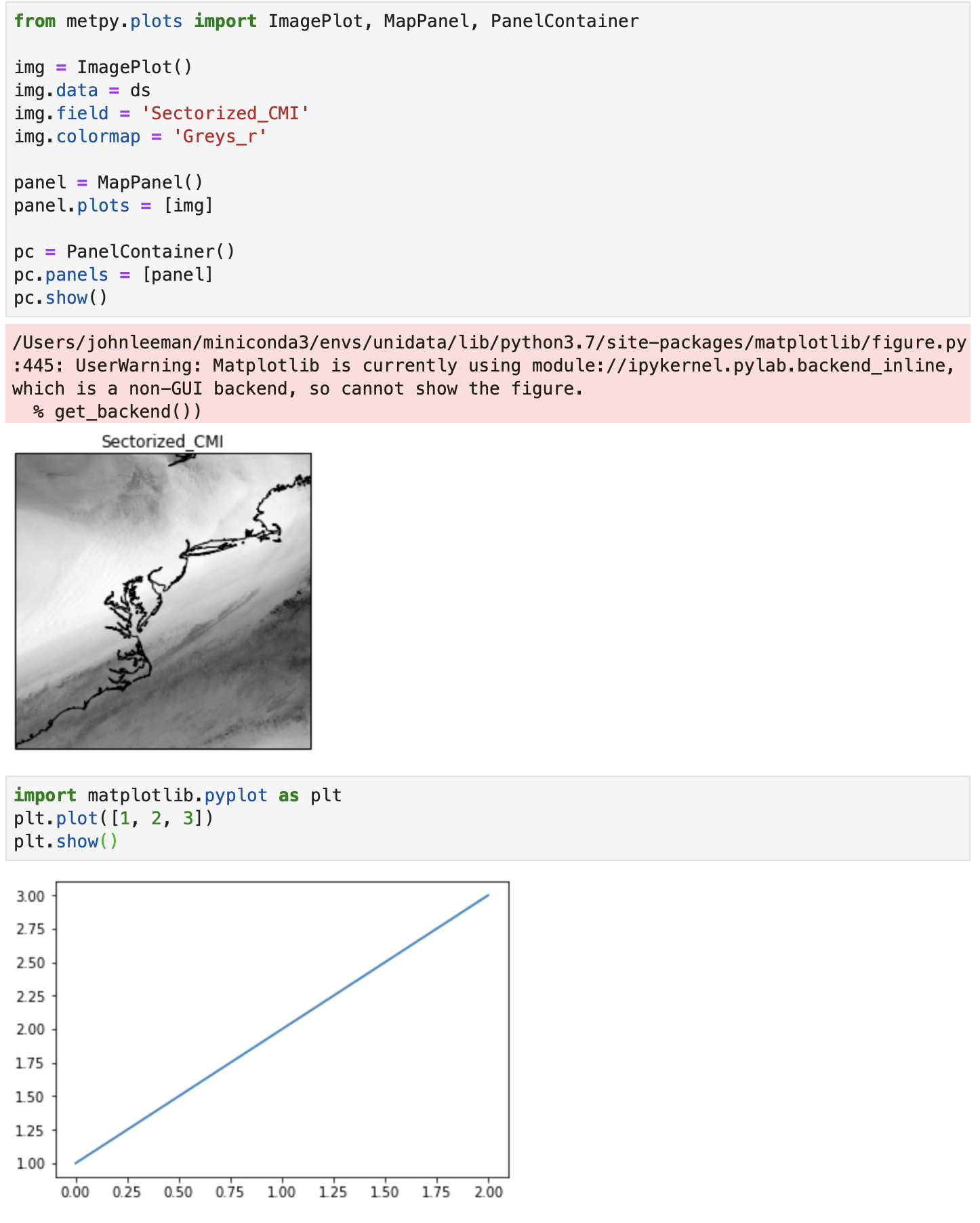 Declarative plotting warning when show called in notebooks · Issue #1007 · Unidata/MetPy · GitHub