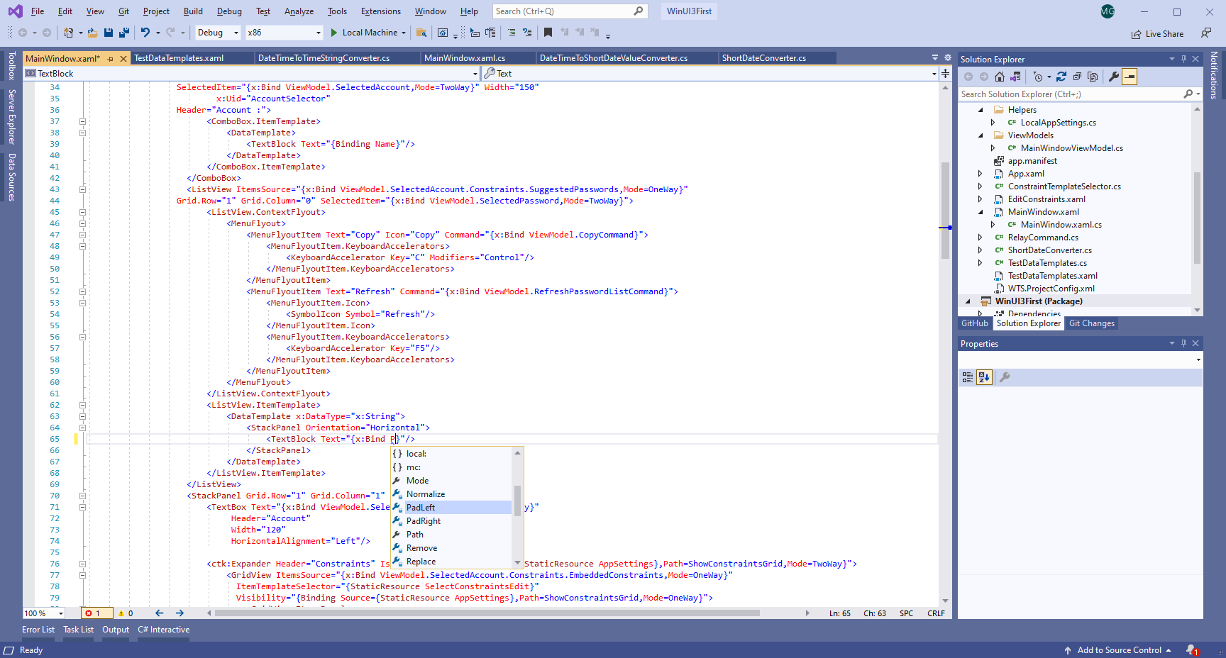 Xaml Editor Shows Member Functions Not Properties When Trying To Use Path Statement Project