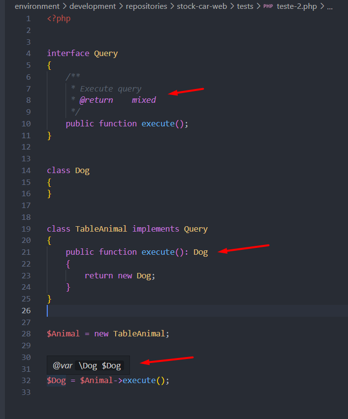 Version 1.9.4 overriding return type by annotation · Issue #2460 · bmewburn/vscode-intelephense ...