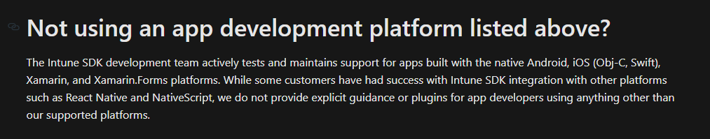 Add support for React Native and current support statement from Intune ...