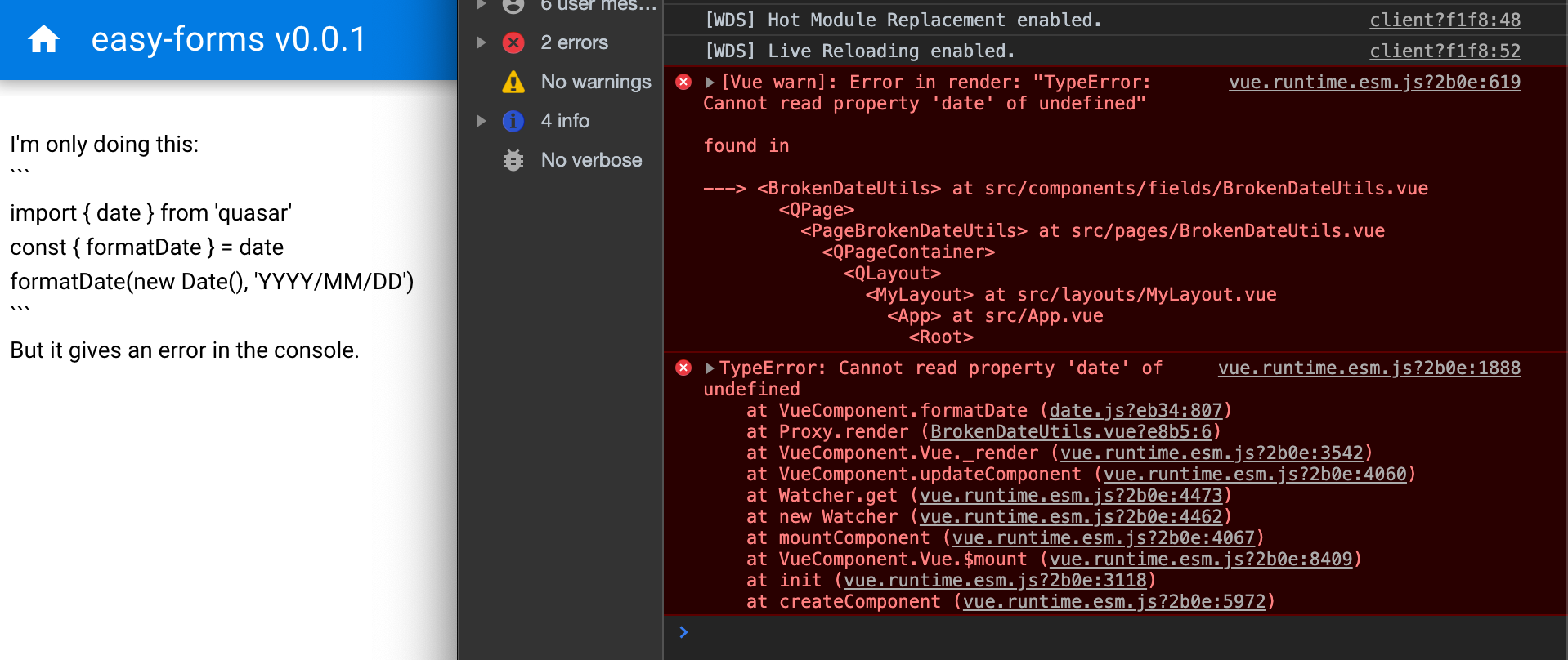 Cannot Execute Formatdate Util · Issue 3 · Quasarframework Quasar Starter Kit Ui · Github