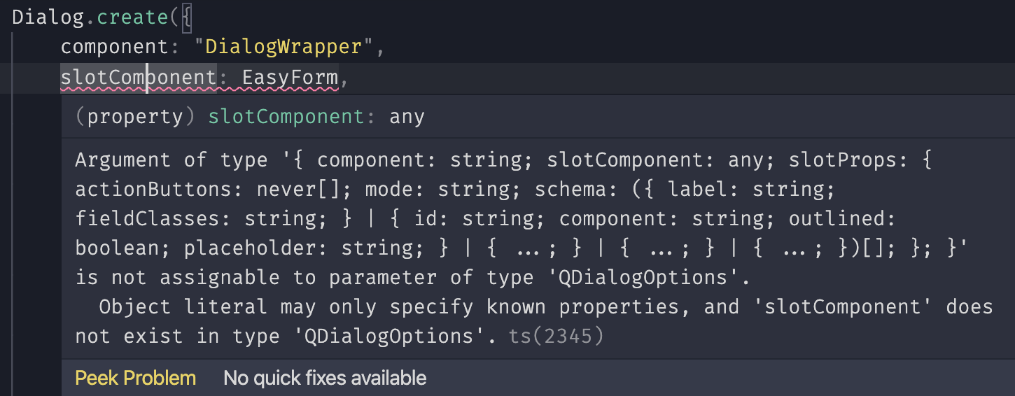 QDialogOptions interface doesn't allow any prop to be passed · Issue ...