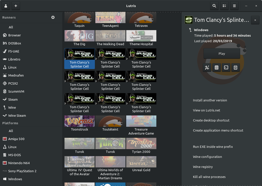 Lutris show a new launcher each time I launch or configure a game ...