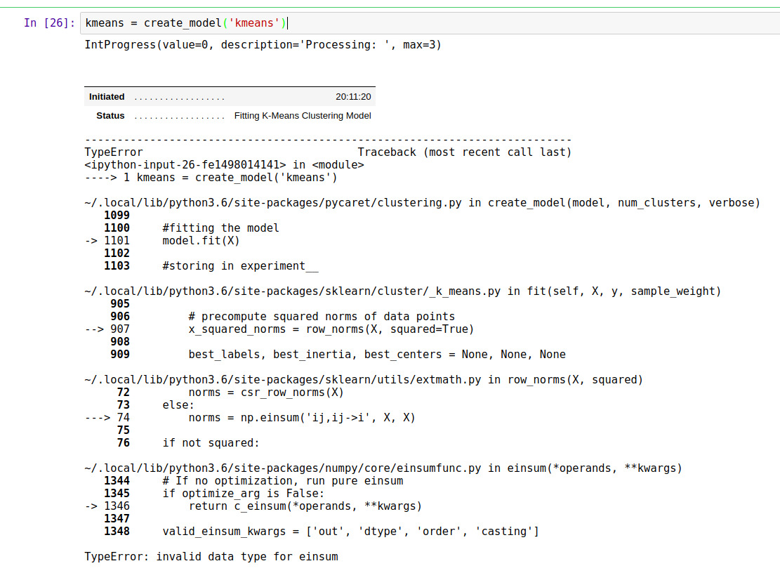 Getting error when creating clustering kmeans model · Issue #231 · pycaret/pycaret · GitHub
