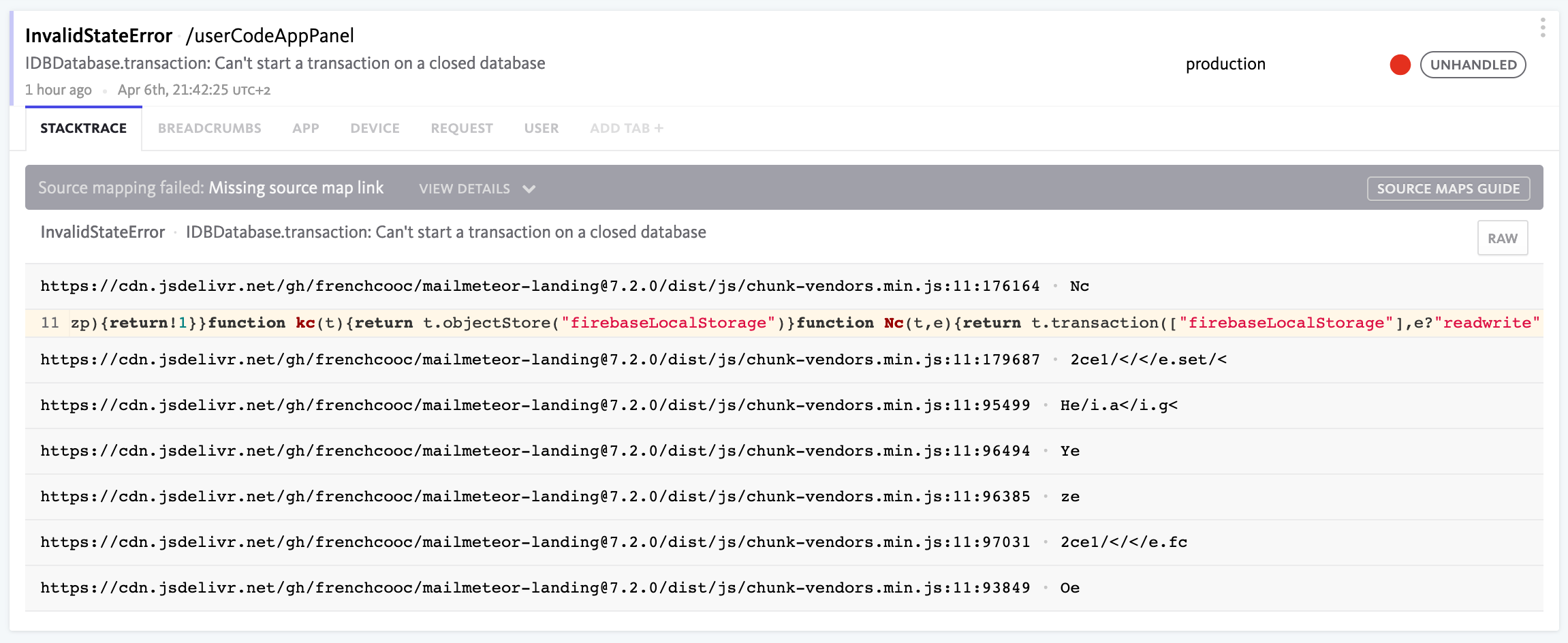 InvalidStateError: IDBDatabase.transaction: Can't start a transaction on a closed database ...