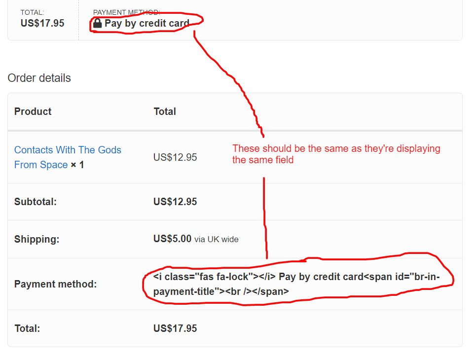 Html In 'title' Field Of Payment Method Displays As Text On  Checkout 