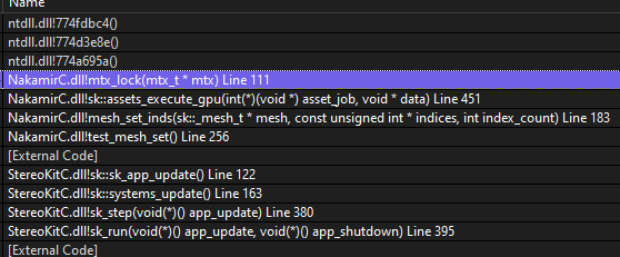 How to properly call or link a StereoKitC function that utilizes `assets_execute_gpu ...