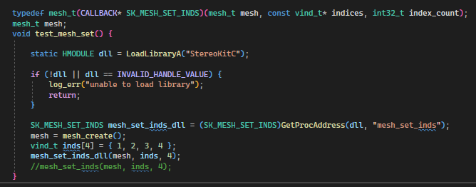 How to properly call or link a StereoKitC function that utilizes `assets_execute_gpu ...