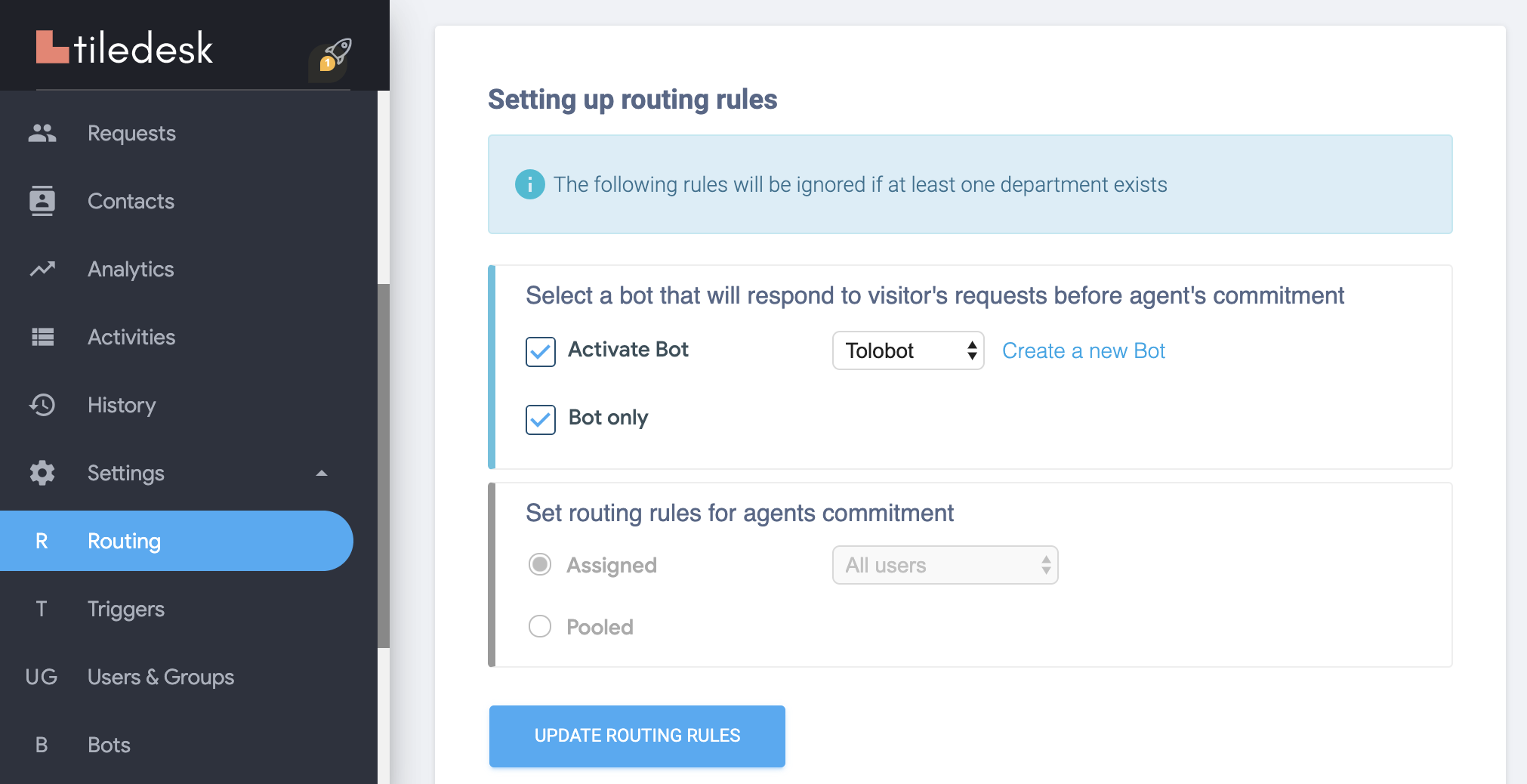 Hello World tutorial - Tiledesk Docs