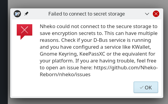 Could not open wallet: org.freedesktop.DBus.Error.NoReply; Message recipient disconnected from ...