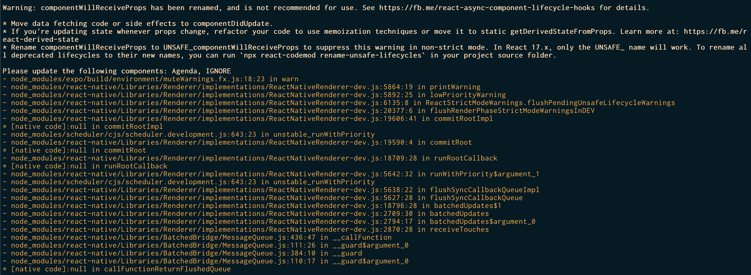 Warning: componentWillReceiveProps has been renamed, and is not recommended for use · Issue ...