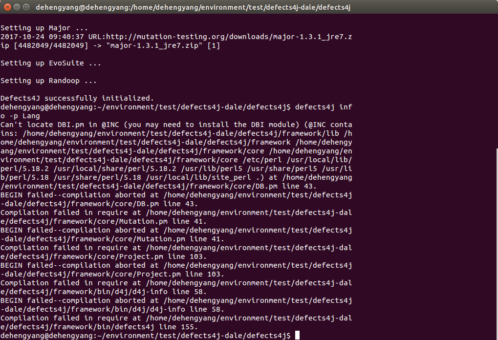 A running problem: Can't locate DBI.pm in @INC · Issue #125 · rjust/defects4j · GitHub