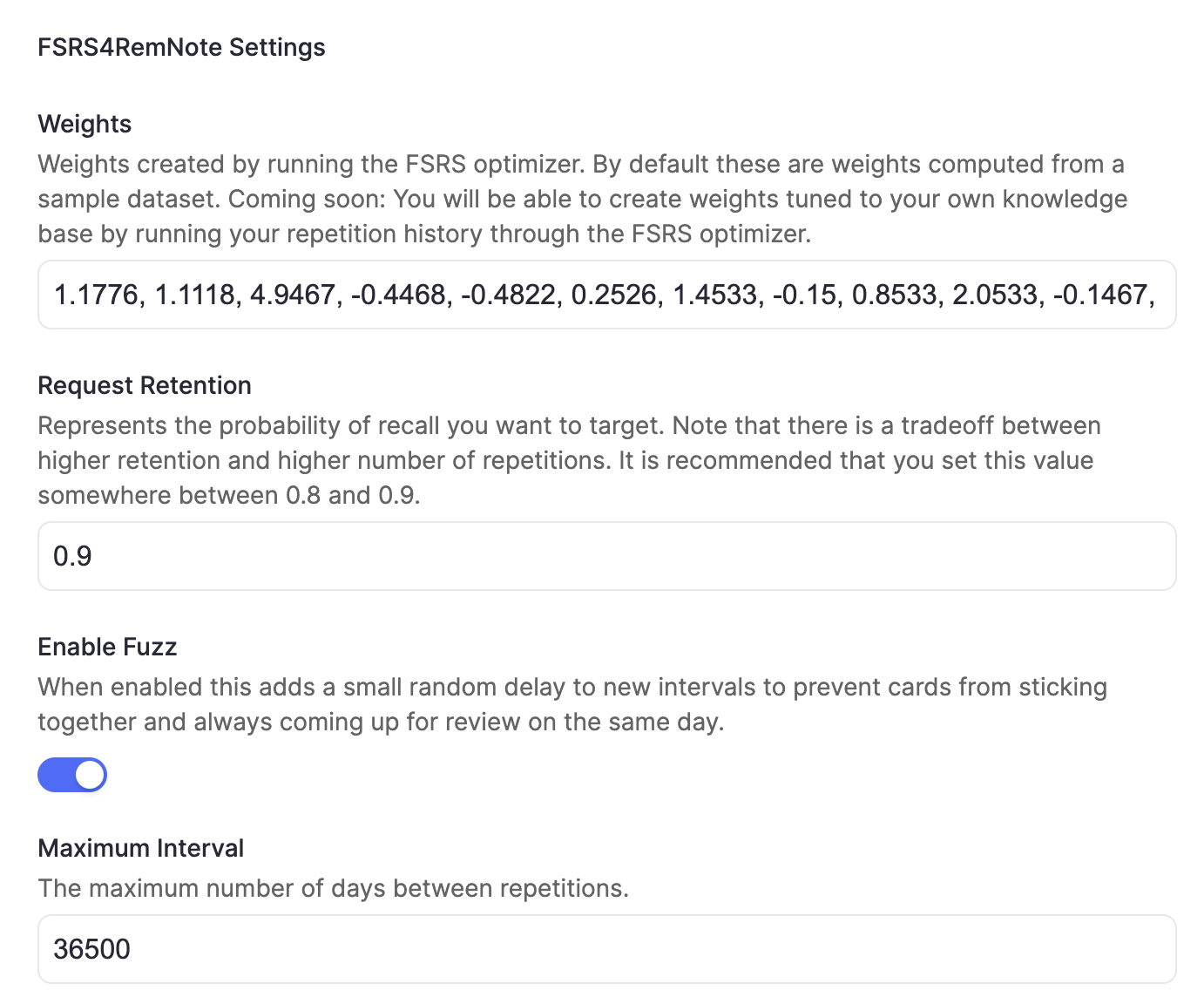 Apply Result Optimized By Fsrs Optimizer · Issue 9309 · Siyuan Notesiyuan · Github