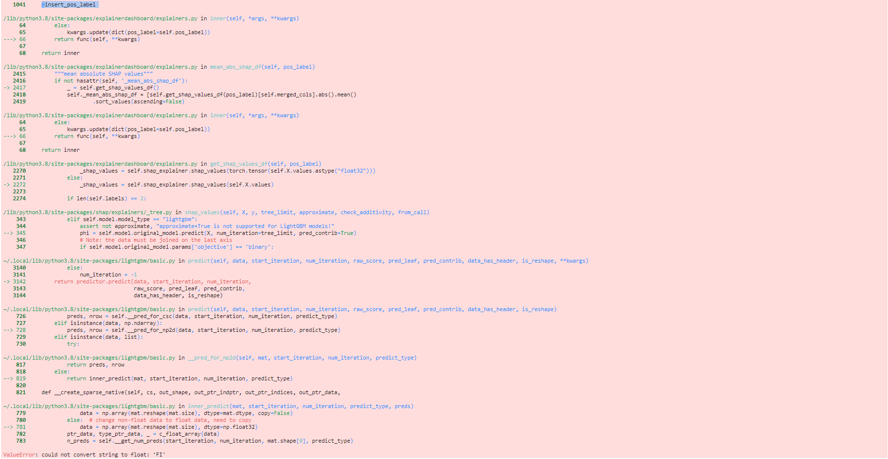 ValueError: could not convert string to float when creating dashboard for LGMBClassifier · Issue ...