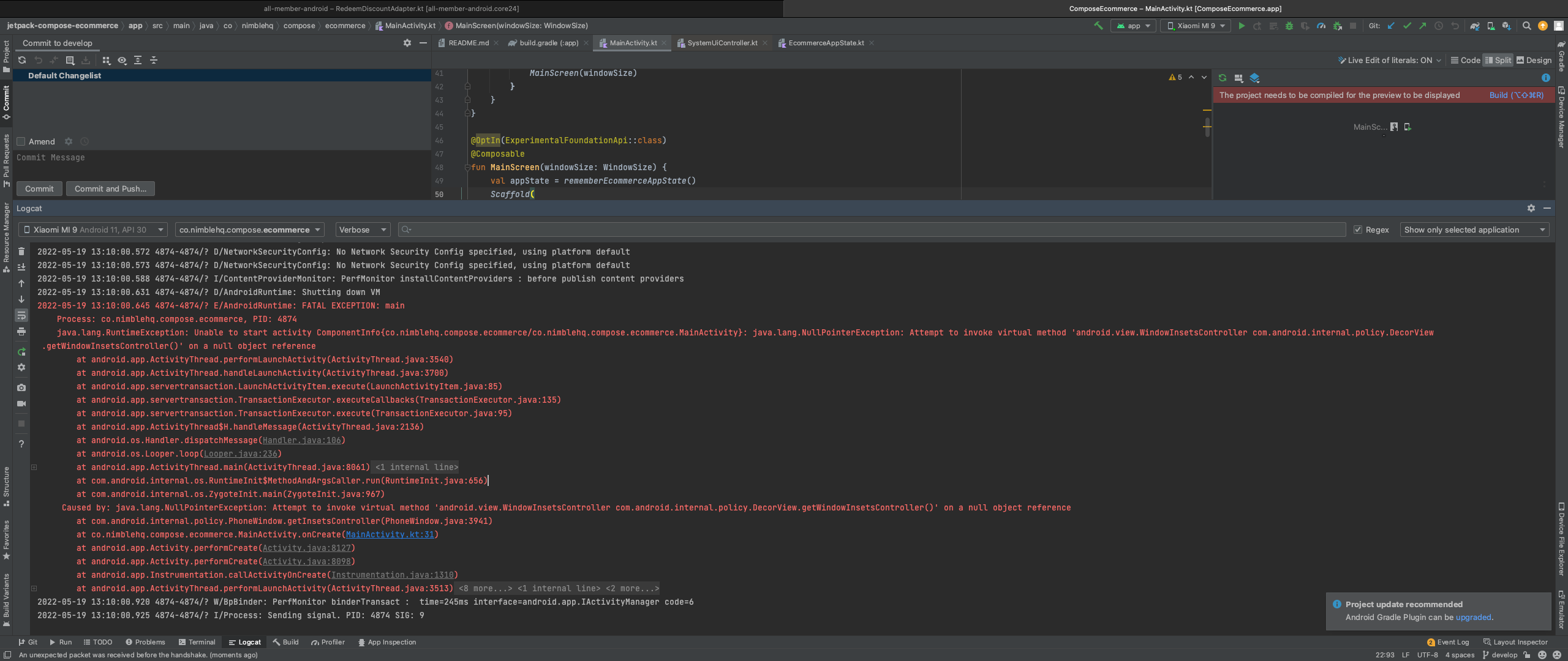 Fix: App is crashing when try to change the status bar color ...