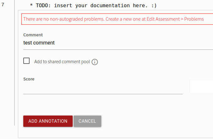 Cannot Make Manual Annotations On A Submission That Got Zero Points
