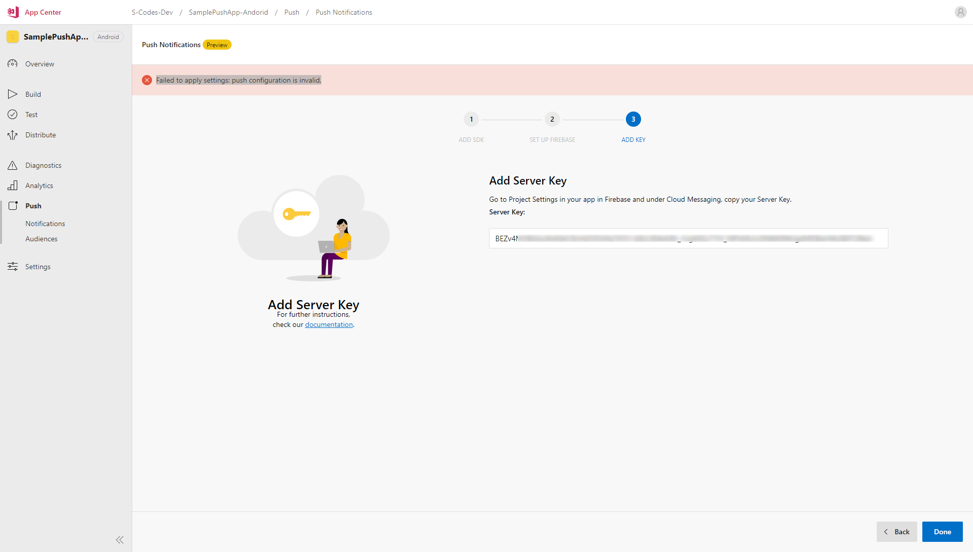 App Center - Push notifications - cannot add server key · Issue #292 · microsoft/appcenter · GitHub