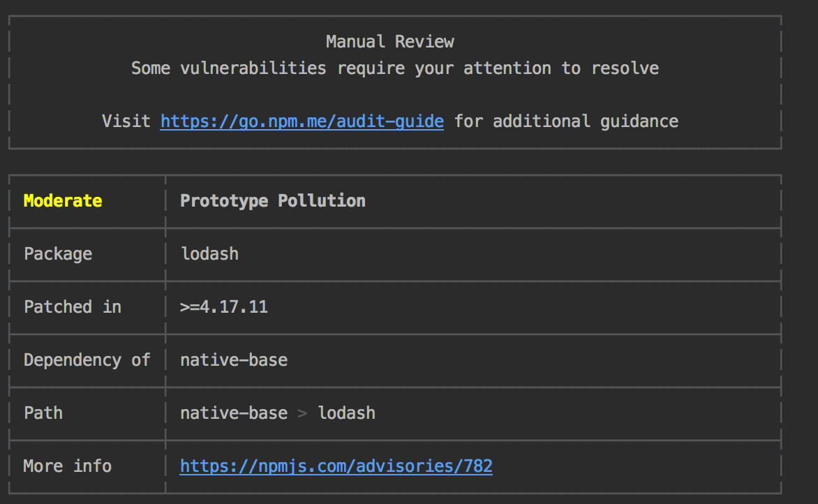 One low severity vulnerability caused by lodash · Issue #2118 · GeekyAnts/NativeBase · GitHub