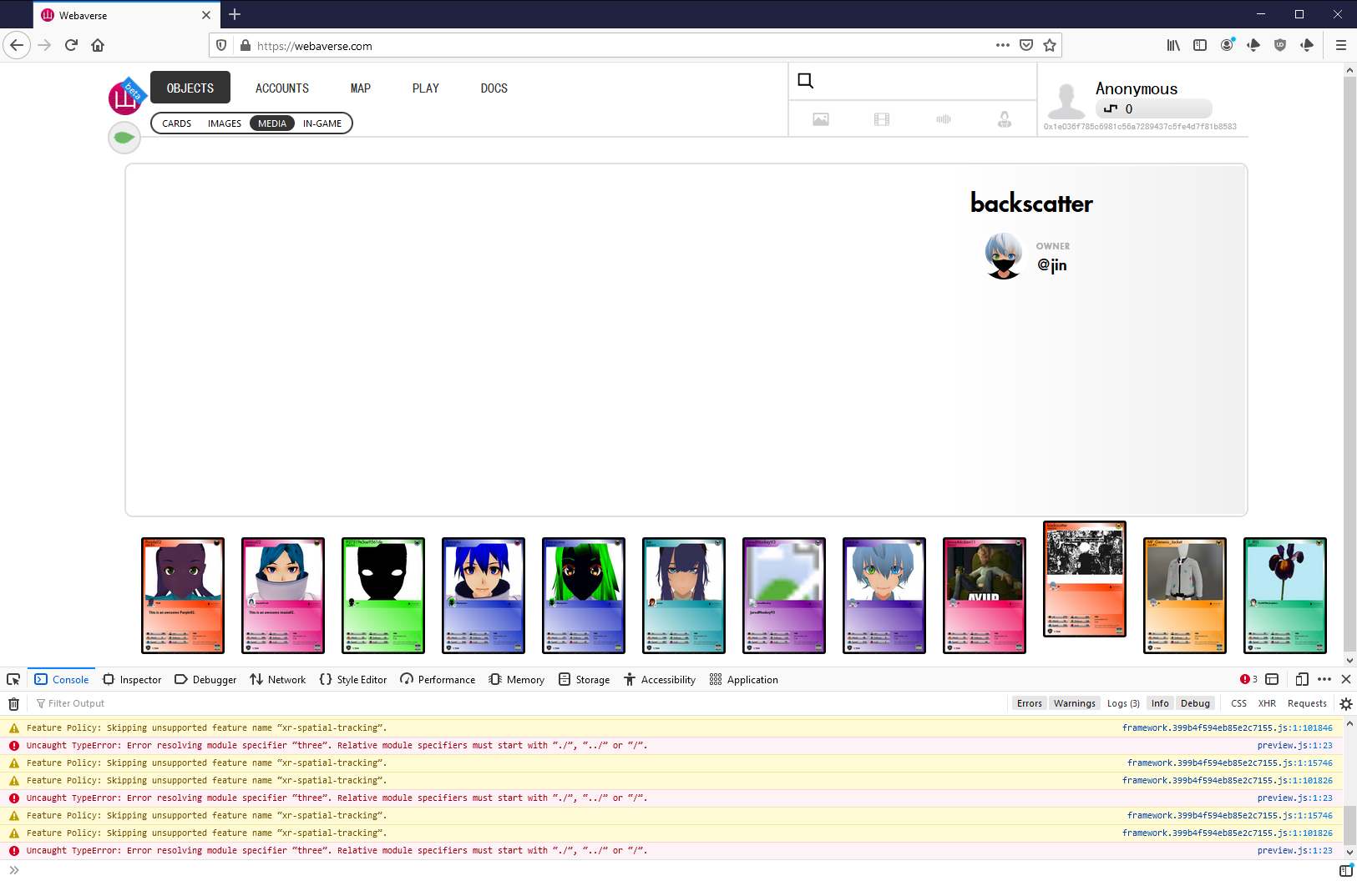 Fe: Media + In-game preview broken for Firefox · Issue #1265 · webaverse/app · GitHub