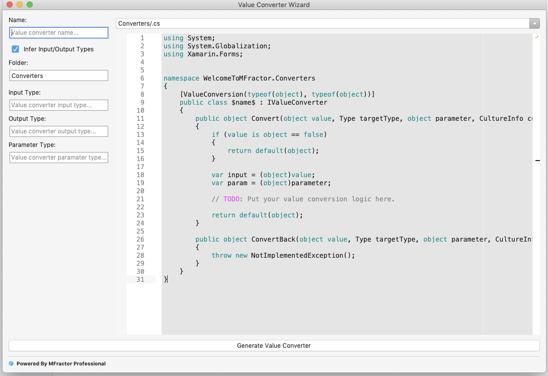 Value Converter Wizard Parameter Type is ignored · Issue #153 · mfractor/mfractor-feedback · GitHub