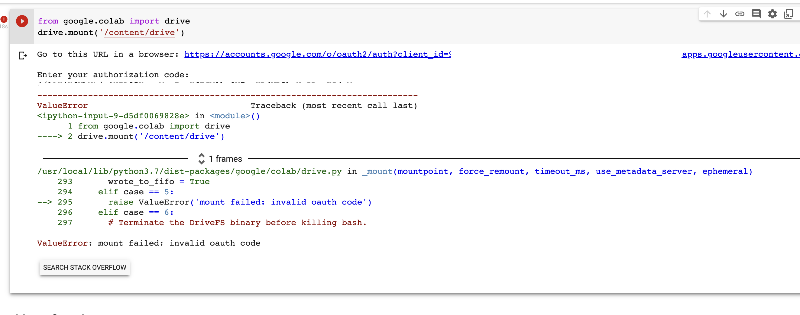 Google Drive Mount In Colab Pro Failing With Invalid Oauth Code Issue