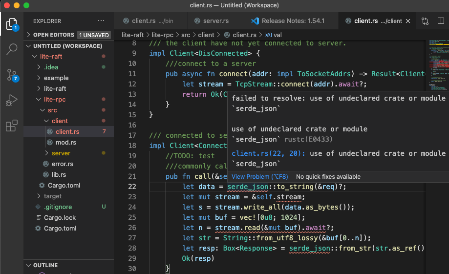 Can't detect "use of undeclared crate or module" error, the same code in vscode can be detected ...