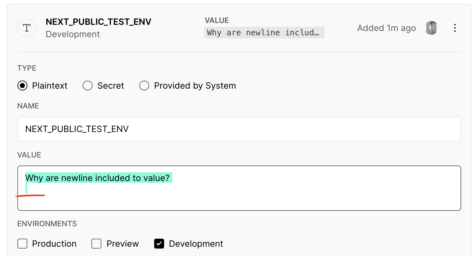 (solved) Why are newline included to value? when execute 'vercel env add' · vercel vercel ...