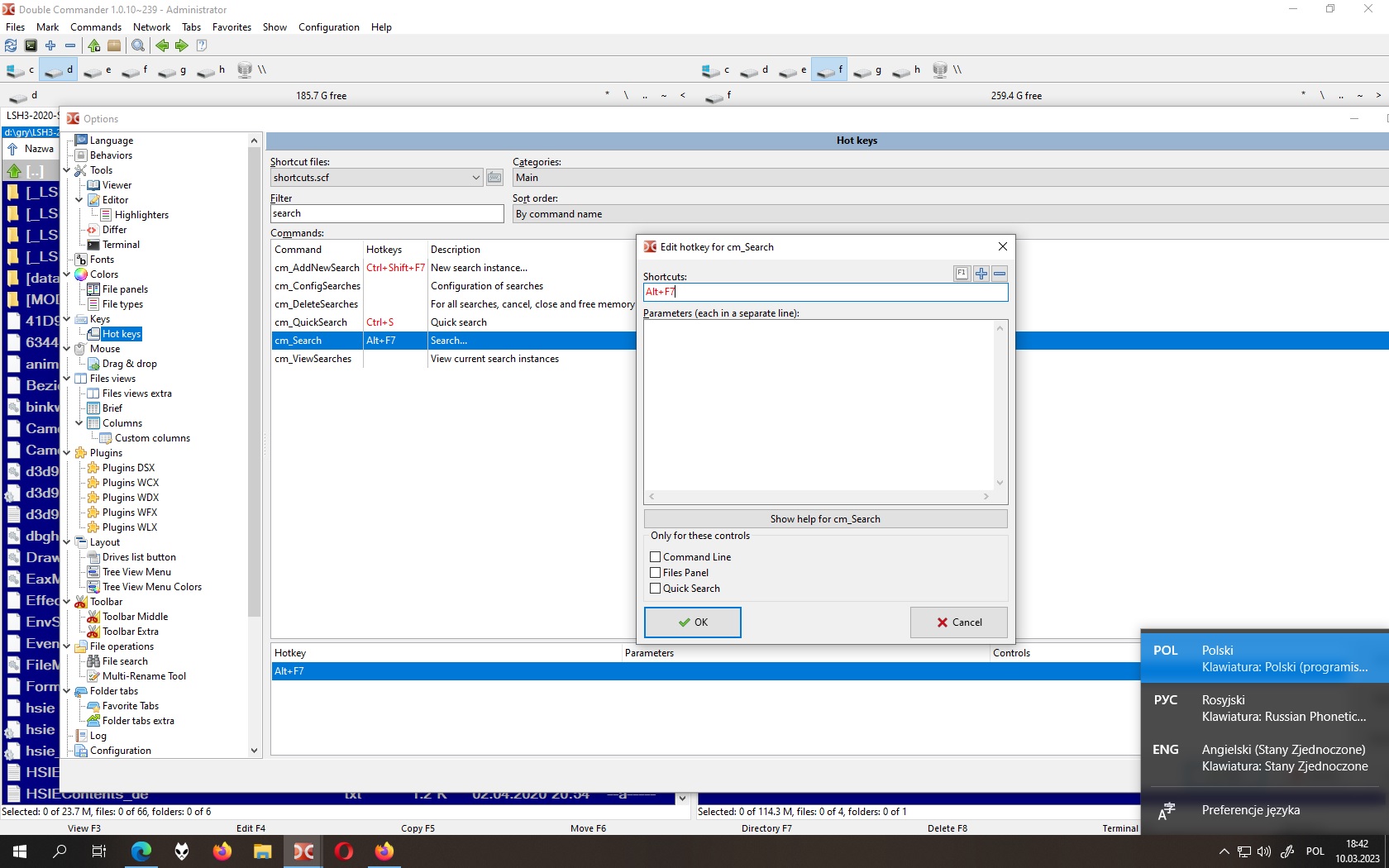 The alt+f7 (search) keyboard shortcut no longer works. · Issue #862 · doublecmd/doublecmd · GitHub