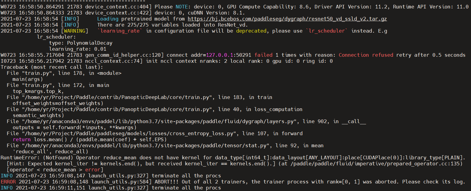 RuntimeError: (NotFound) Operator reduce_mean does not have kernel for data_type[int64_t]:data ...