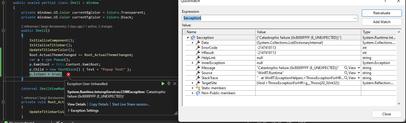 Unhandled exception on popup open · Issue #3389 · microsoft/microsoft-ui-xaml · GitHub