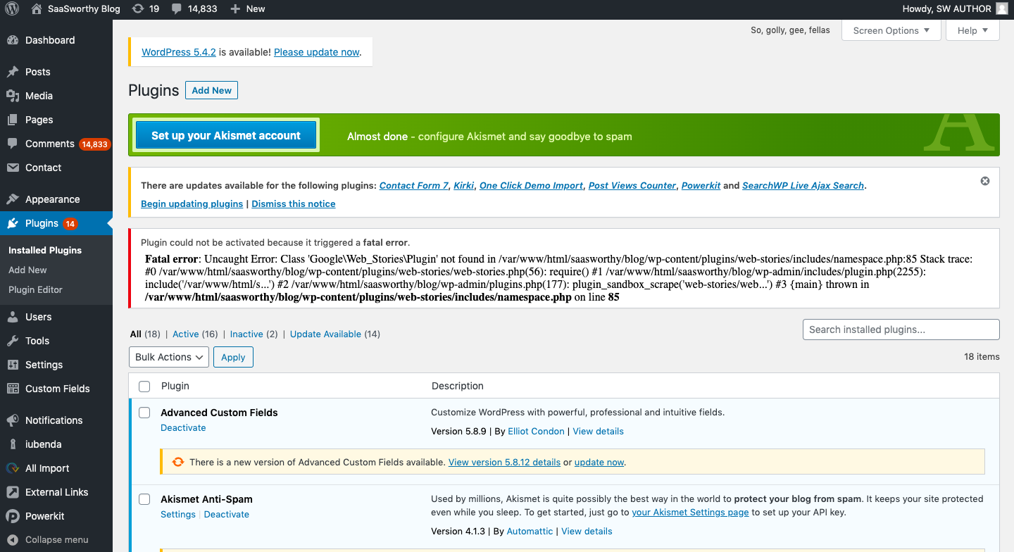 Plugin Class Not Found · Issue #3619 · GoogleForCreators/web-stories-wp · GitHub