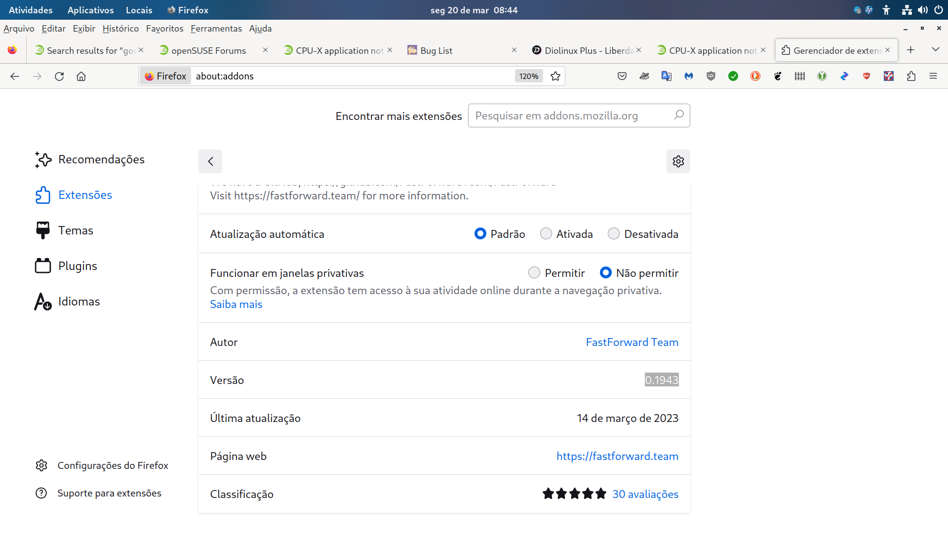 Why does fastward in Firefox stick to old version 0.1946 · Issue #912 ...