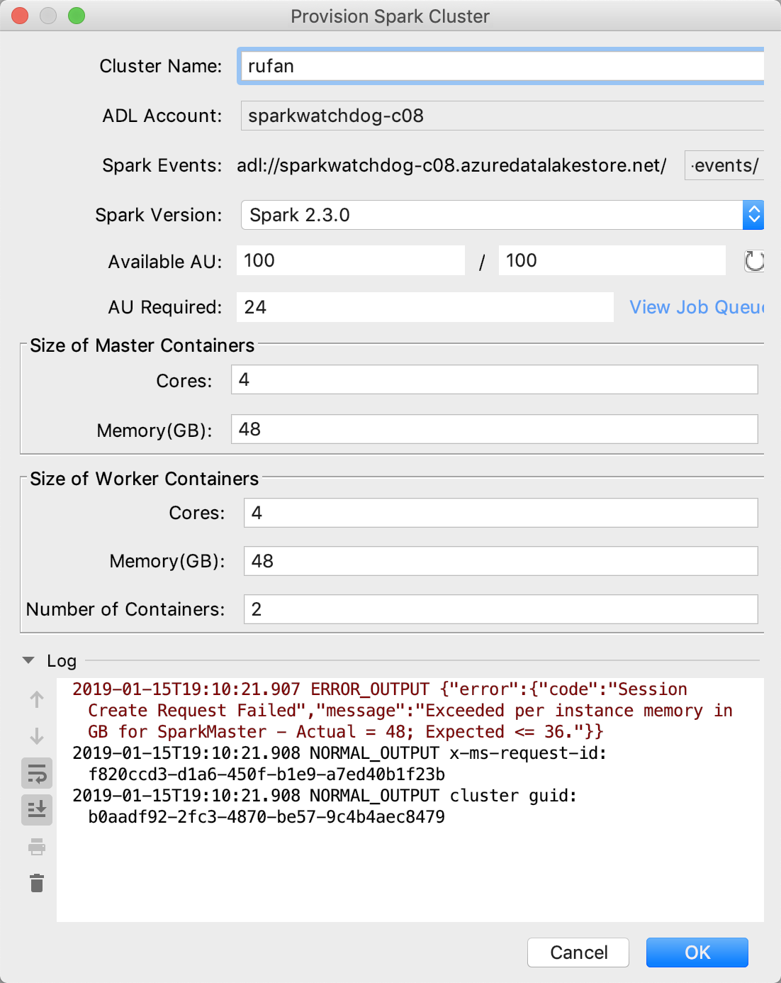 Intellij Sparkoncosmos Provision Cluster Fails With Max Memory · Issue 2298 · Microsoft