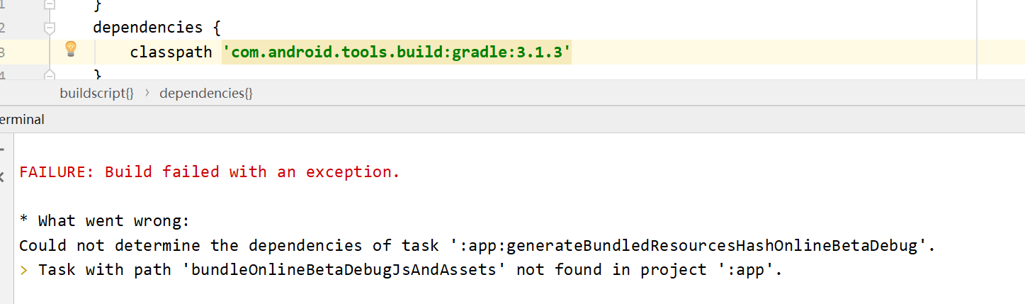 Could not determine the dependencies of task ':app:generateBundledResourcesHashOnlineBetaRelease ...