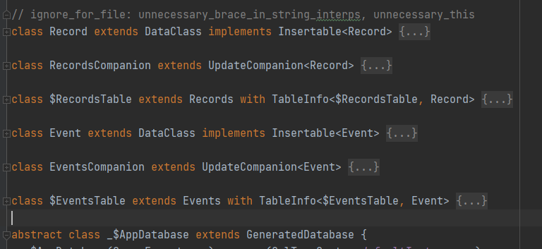 perhaps missing tables when declaring tables in dart file and meanwhile not mentioning it in ...