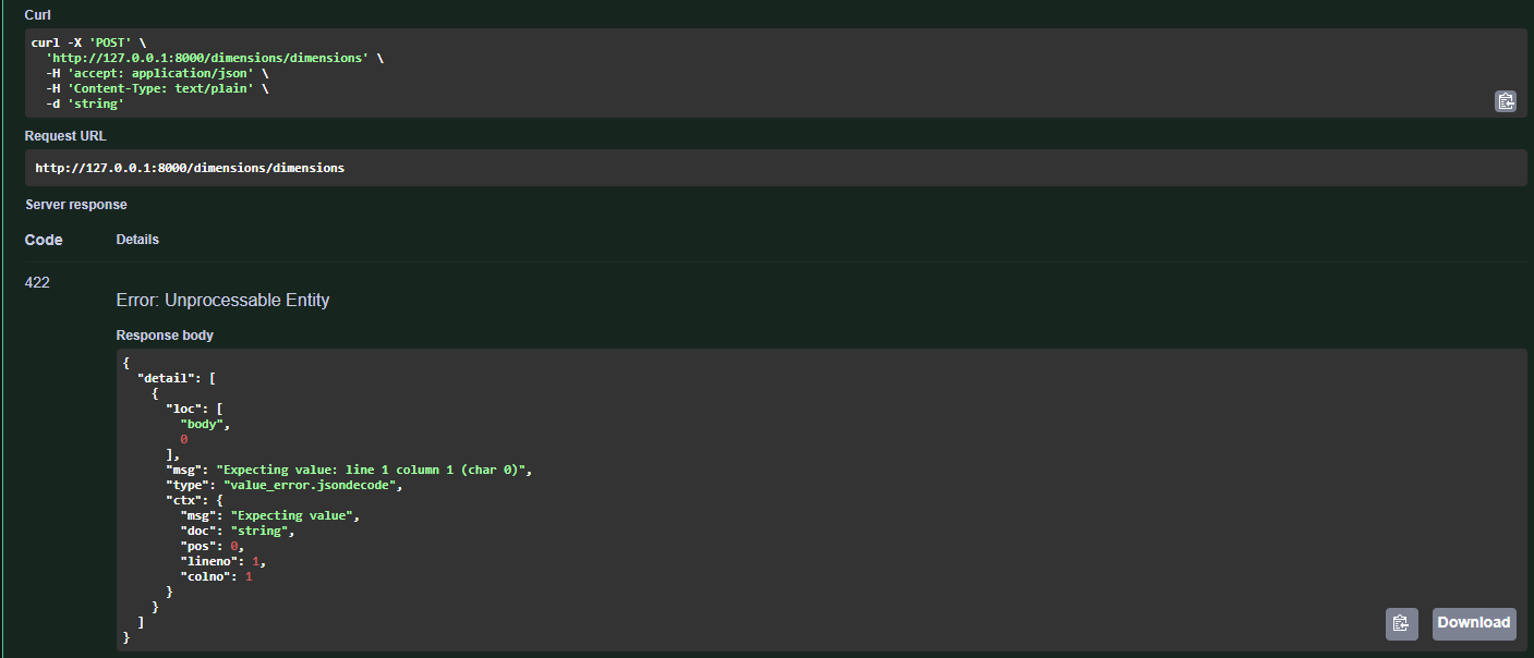 Processing text/plain body results in Error: Unprocessable Entity ... Processing text/plain body results in Error: Unprocessable Entity ...