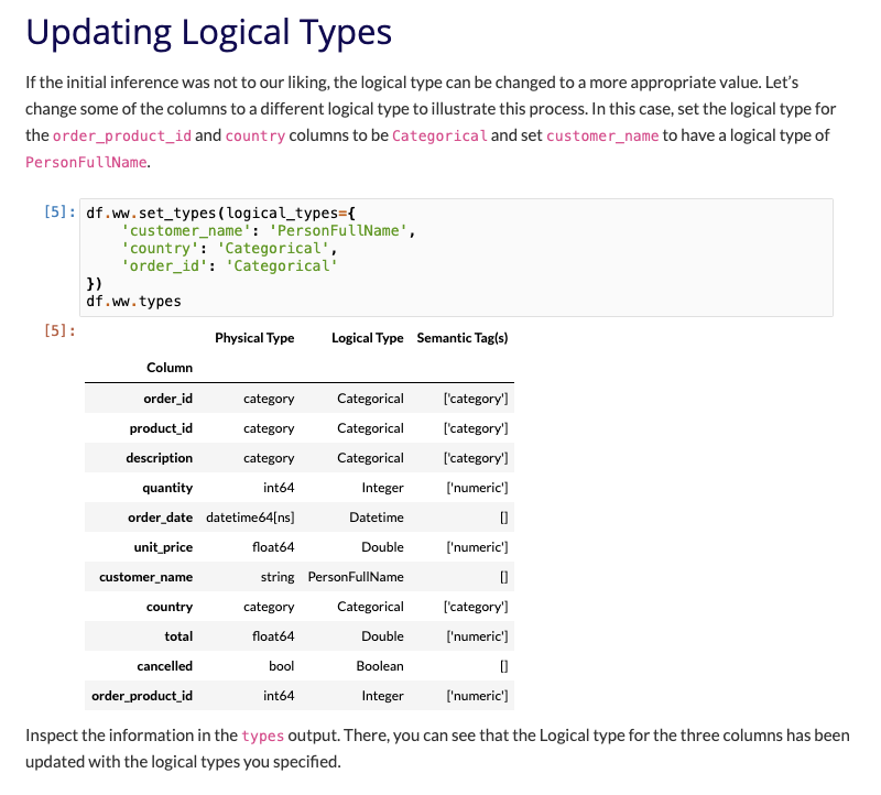 Fix typo in the "Get Started" documentation · Issue #1125 · alteryx/woodwork · GitHub