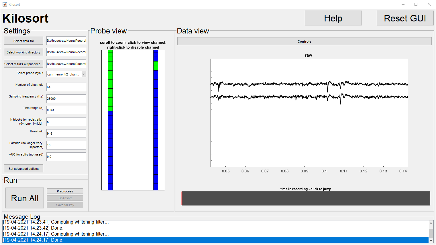 Unable to view traces/colormap in GUI for one shank of probe · Issue #378 · MouseLand/Kilosort ...