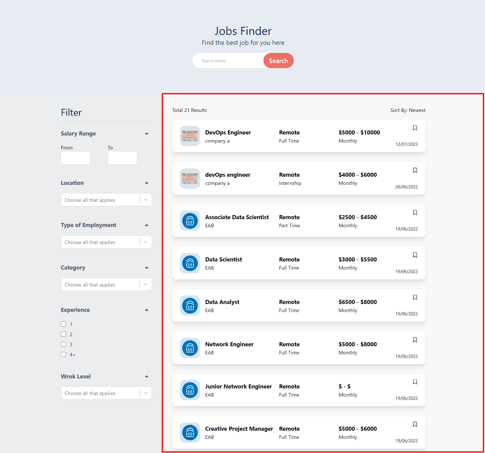 Create the filter results component on the Jobs page · Issue #28 · ReCoded-Org/-capstone-IQLBPS ...