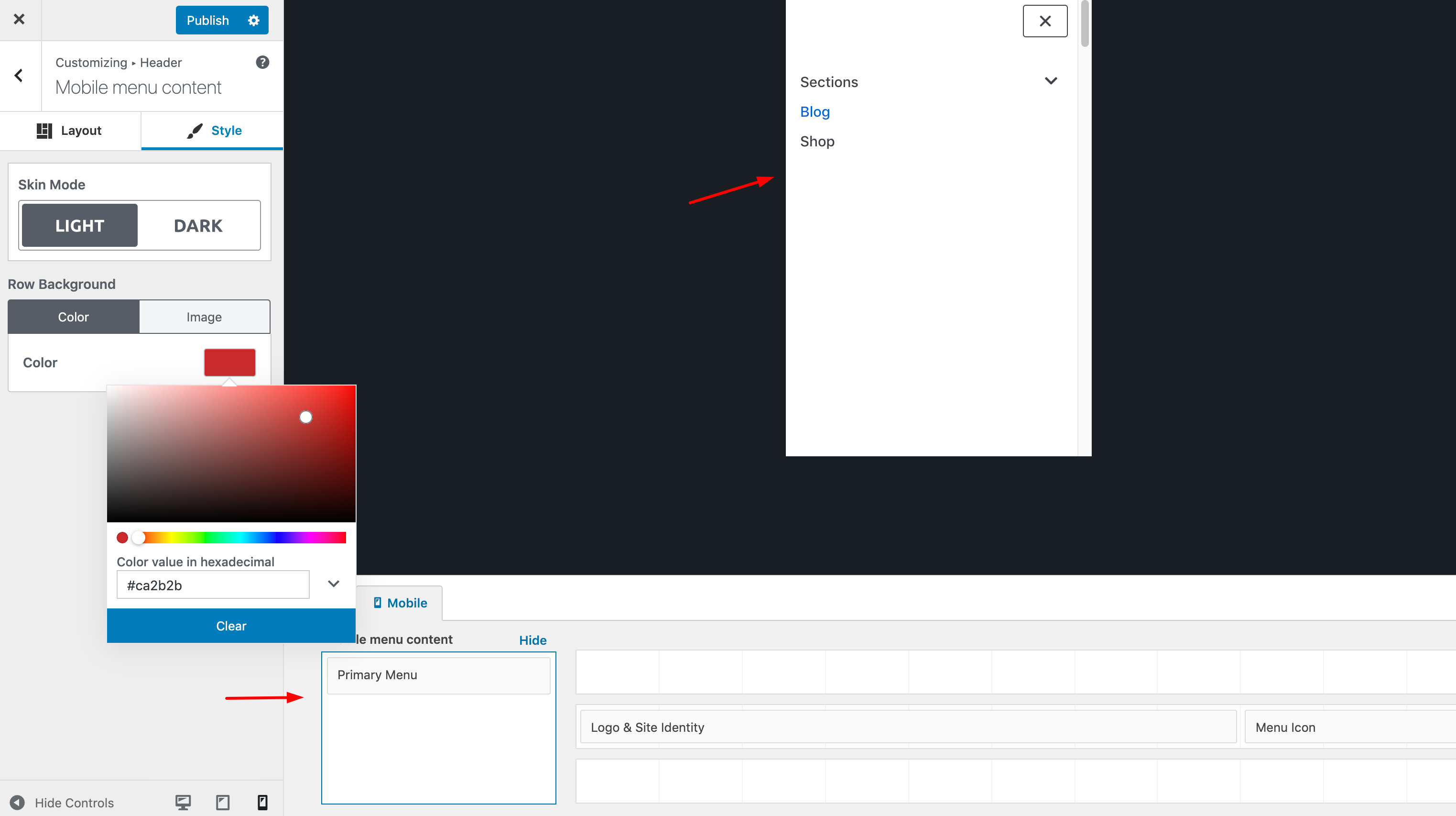 Change background color for Mobile menu content not working anymore · Issue #1508 · Codeinwp ...