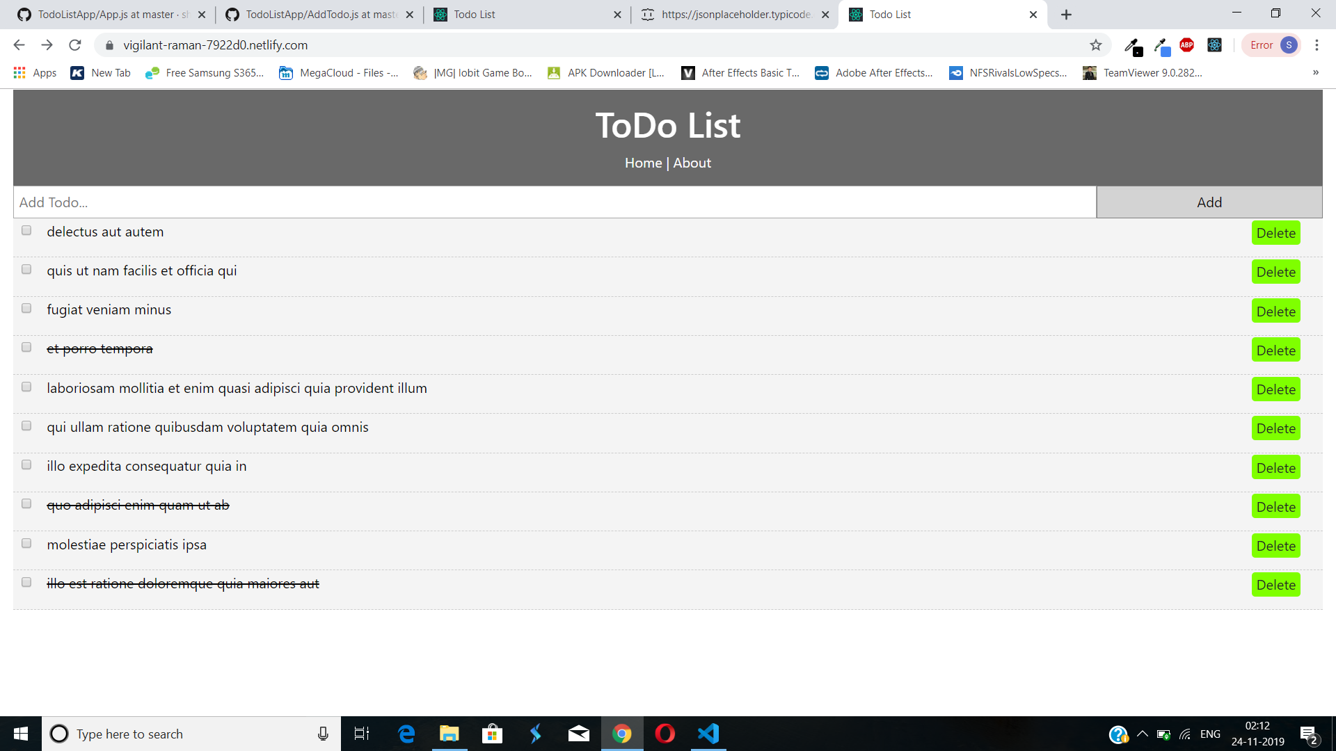 GitHub - Shubham1204/TodoList: A React based TodoList Application by using Json Placeholder