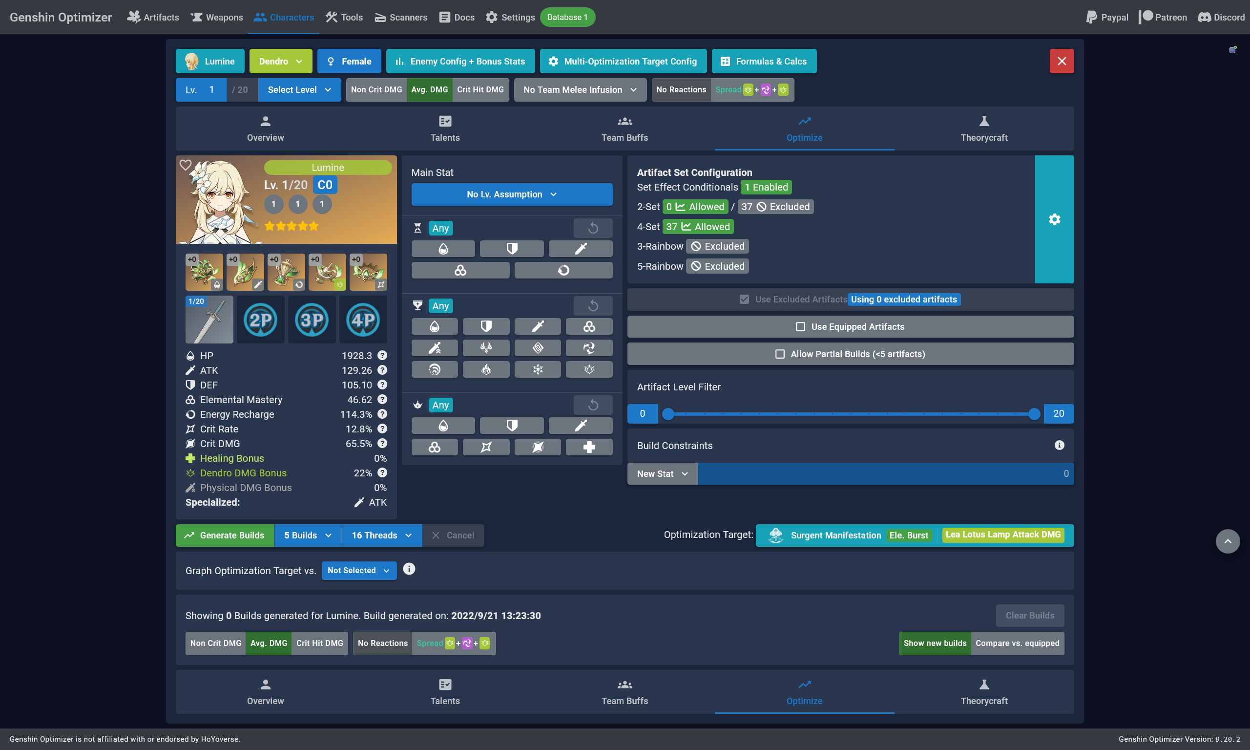 [Bug] Cannot generate builds for Traveler with the artifacts already equipped by her · Issue ...