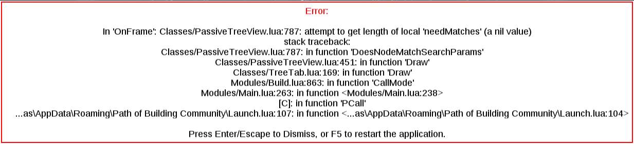 Lua error when search term is '%'. · Issue #2079 · Openarl/PathOfBuilding · GitHub
