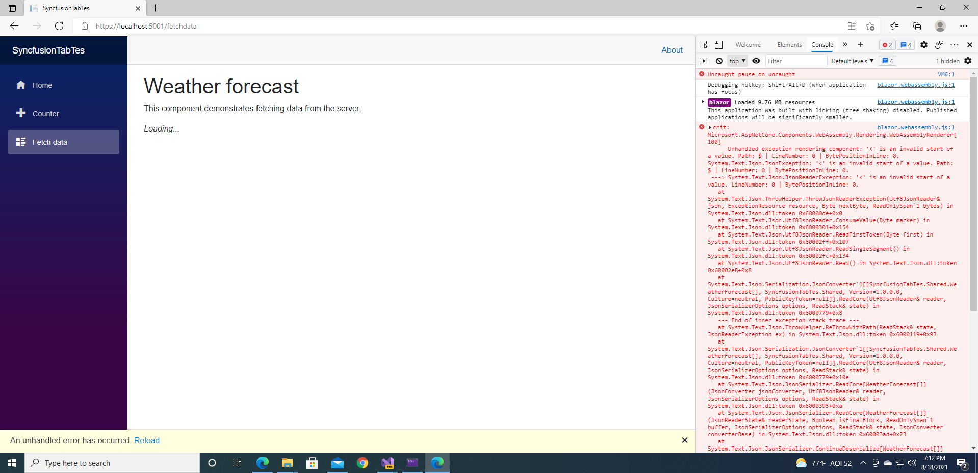 Weatherforecast runs into unhandeled error with new VS2022 Update · Issue #35477 · dotnet ...
