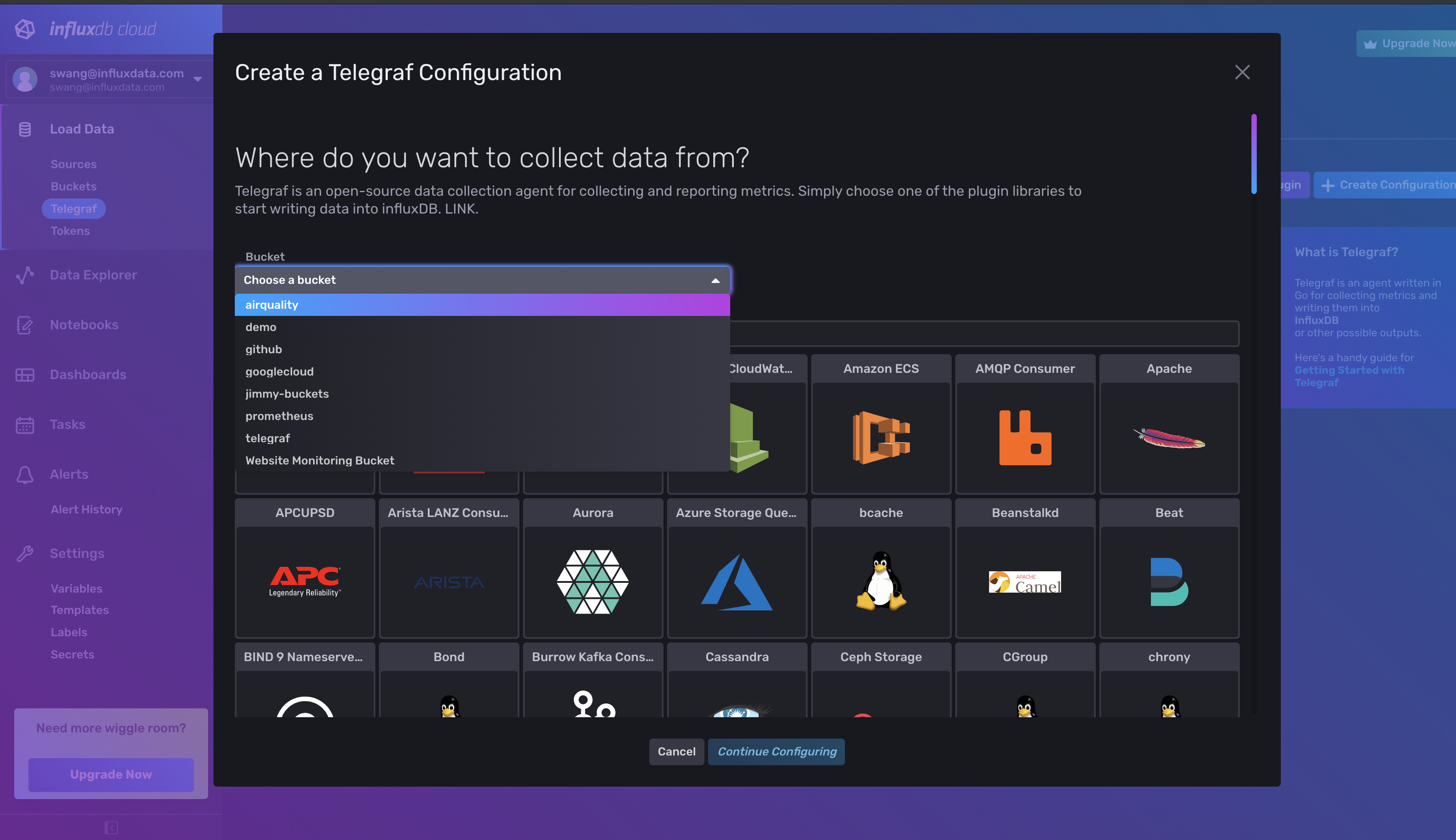 Telegraf Refresh: Create a new bucket from Telegrafs page · Issue #2771 · influxdata/ui · GitHub
